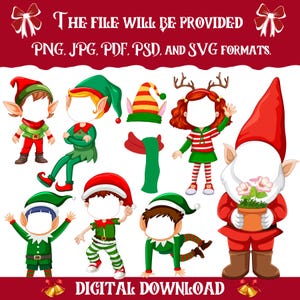 50+ Christmas Add Your Own Photo Face, DIY Elf Yourself PNG Bundle, Elf ...