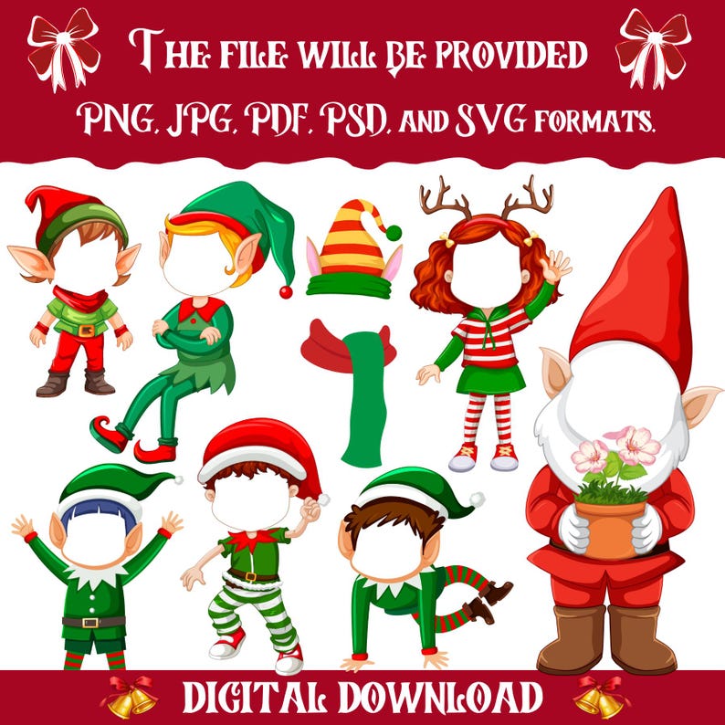 50+ Christmas Add Your Own Photo Face, DIY Elf Yourself PNG Bundle, Elf ...