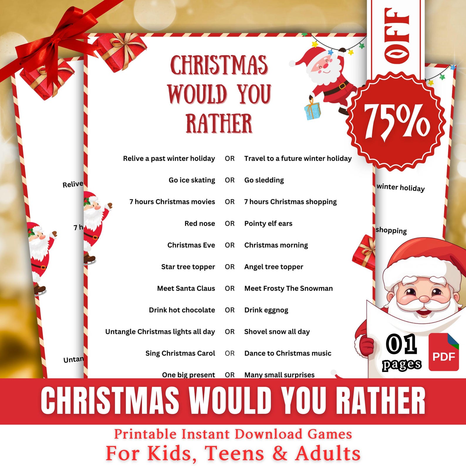 Christmas Would You Rather Game, Christmas Printable Questions Game for ...