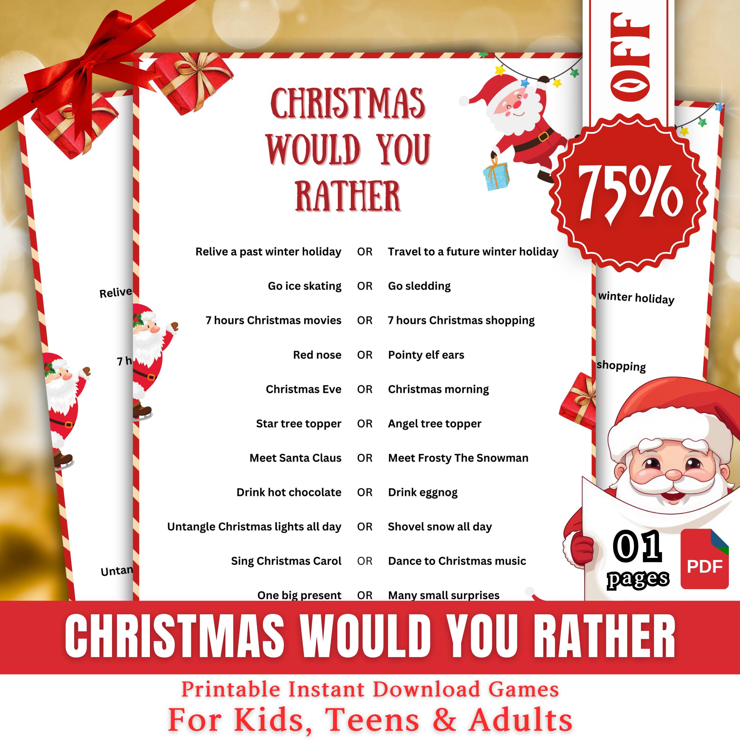 Christmas Would You Rather Game, Christmas Printable Questions Game for ...