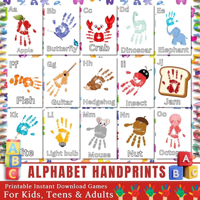 Alphabet Handprint Art Bundle, Handprint Alphabet Book Template ...