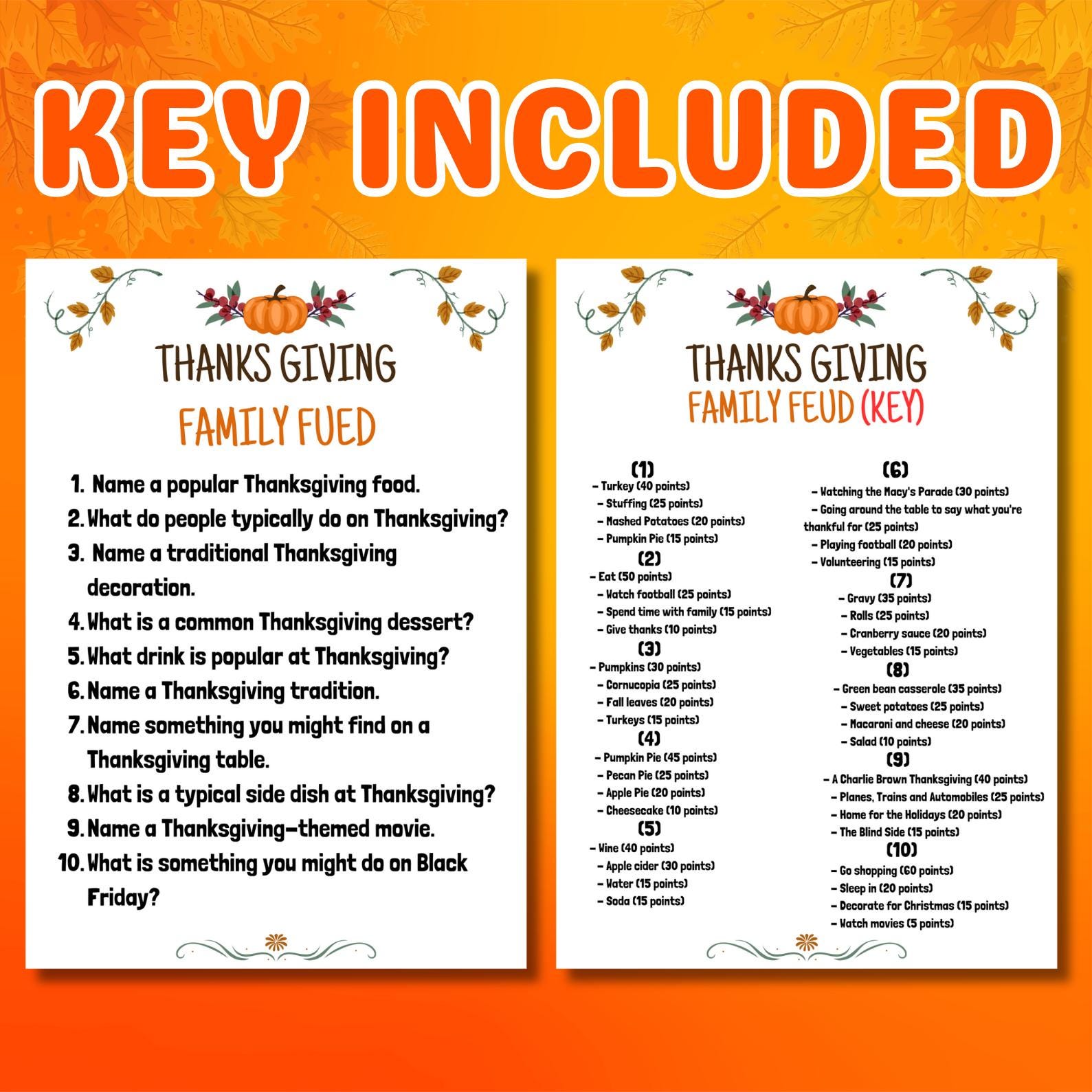 Thanksgiving Friendly Family Feud, Thanksgiving Party Game, Trivia ...