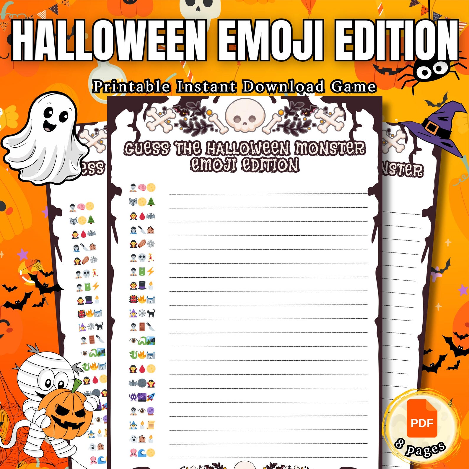Halloween Emoji Pictionary Game | Emoji Challenges | Includes Guess the ...
