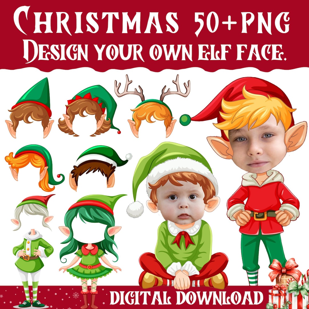 50+ Christmas Add Your Own Photo Face, DIY Elf Yourself PNG Bundle, Elf ...