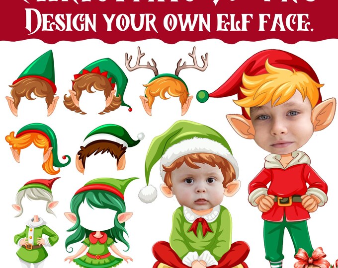 Christmas Add Your Own Photo Face, DIY Elf Yourself PNG Bundle, Elf ...