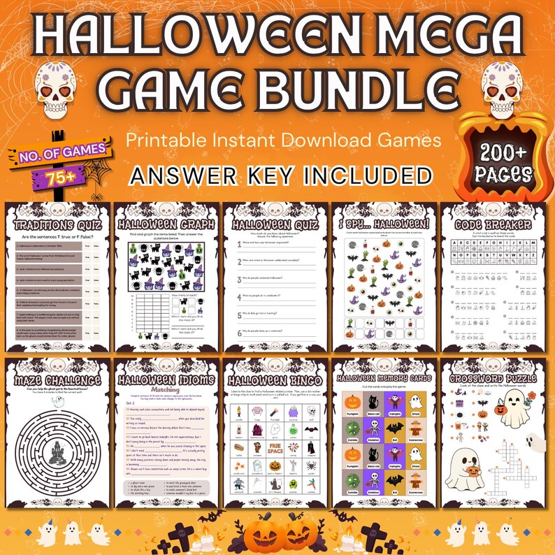 200+ Halloween Games Bundle | Fun Printable Activities for Kids, Teens ...