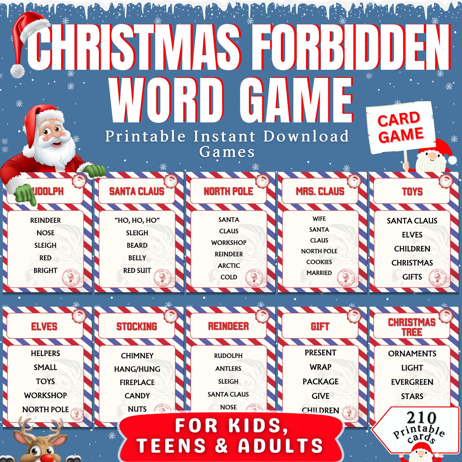 Christmas Forbidden Word Game, Taboo Words, Christmas Printable, Game ...
