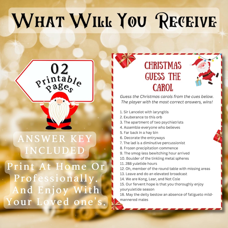 Christmas Guess the Carol Trivia, Christmas Party Printable Game, Kids ...