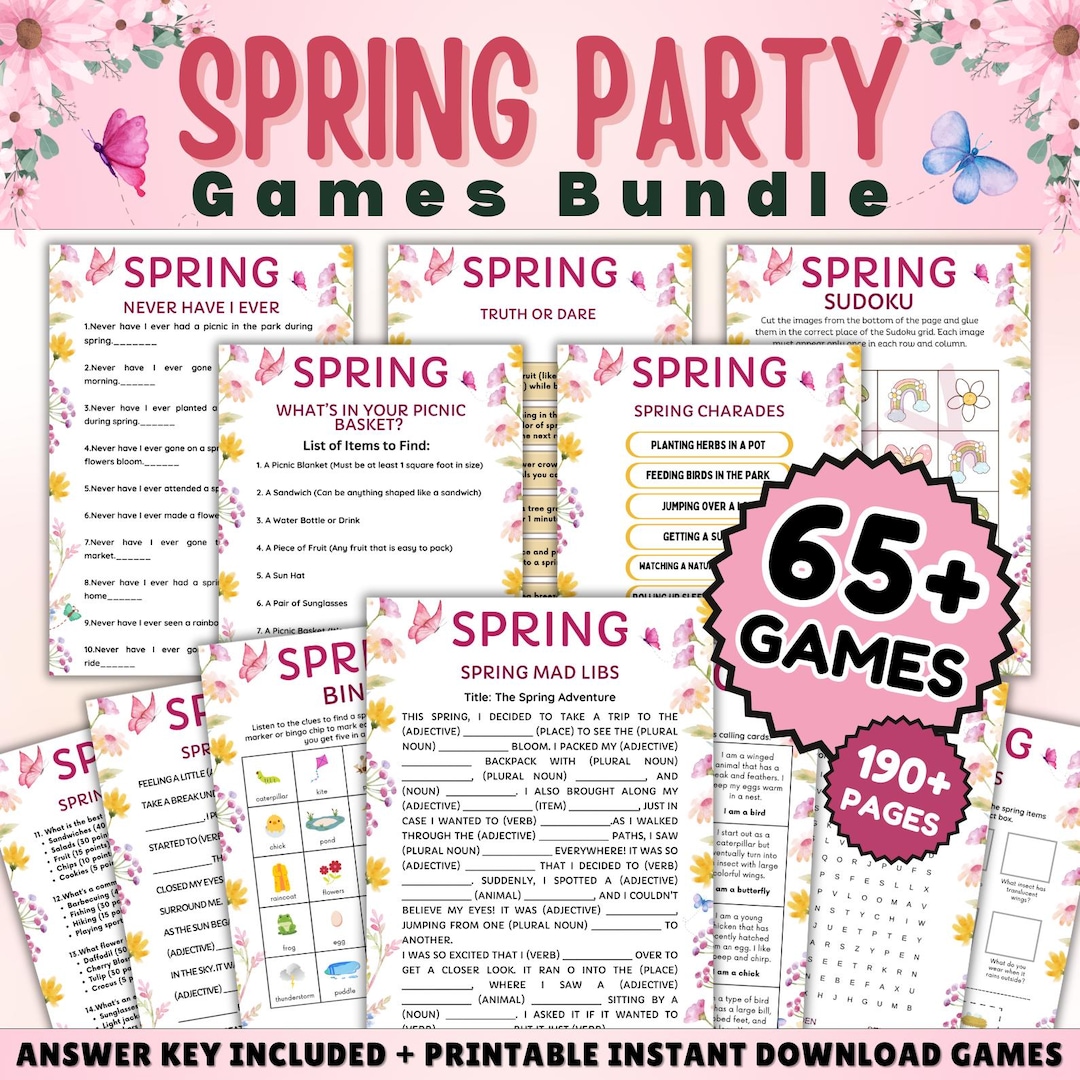 65+ Spring Games Bundle Printable Activities for Adults, Kids, Seniors ...