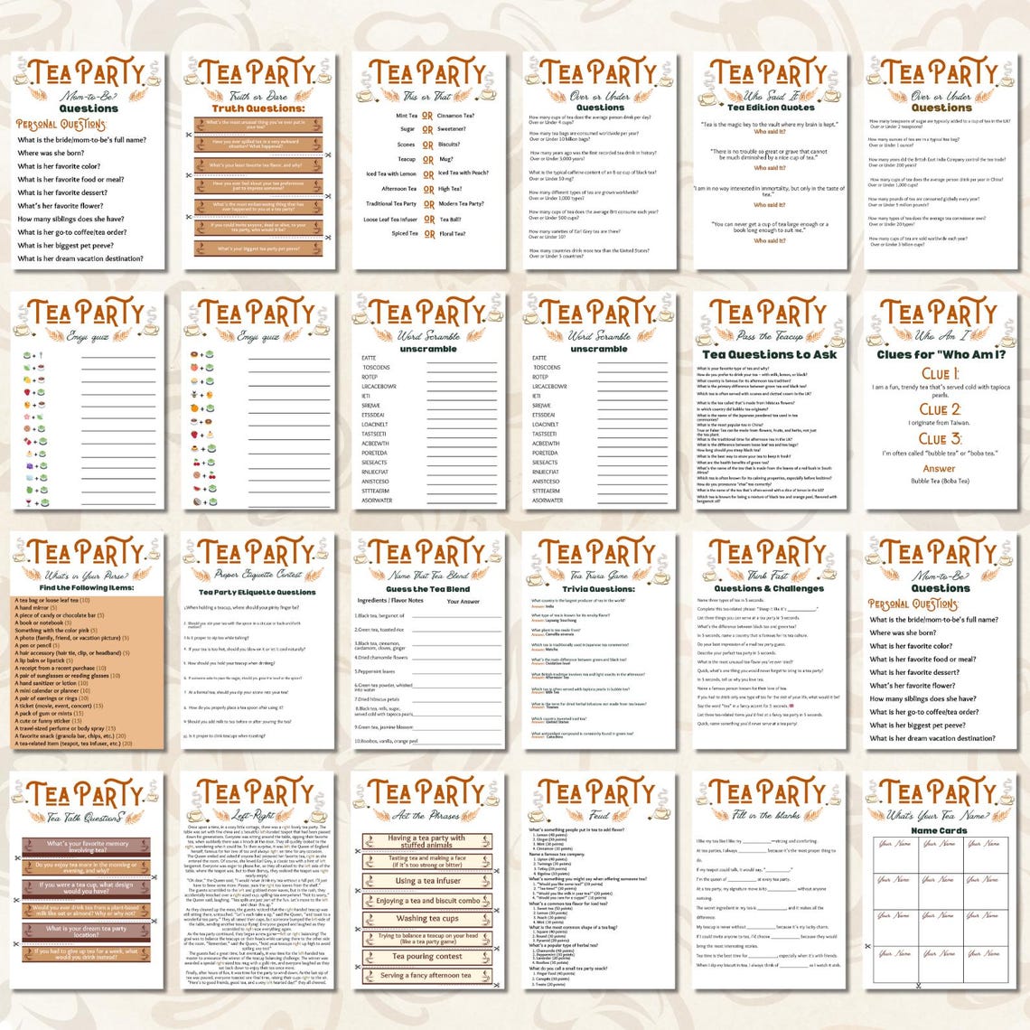 Tea Party Games Super Bundle | 40+ Printable Activities for Bridal ...