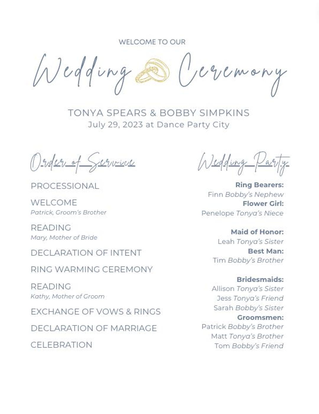 Editable Wedding Program, Template to Edit for Ceremony - Etsy