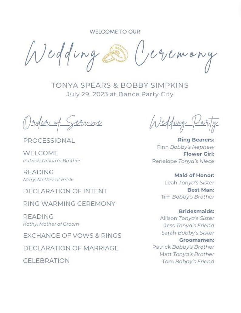 Editable Wedding Program, Template to Edit for Ceremony - Etsy