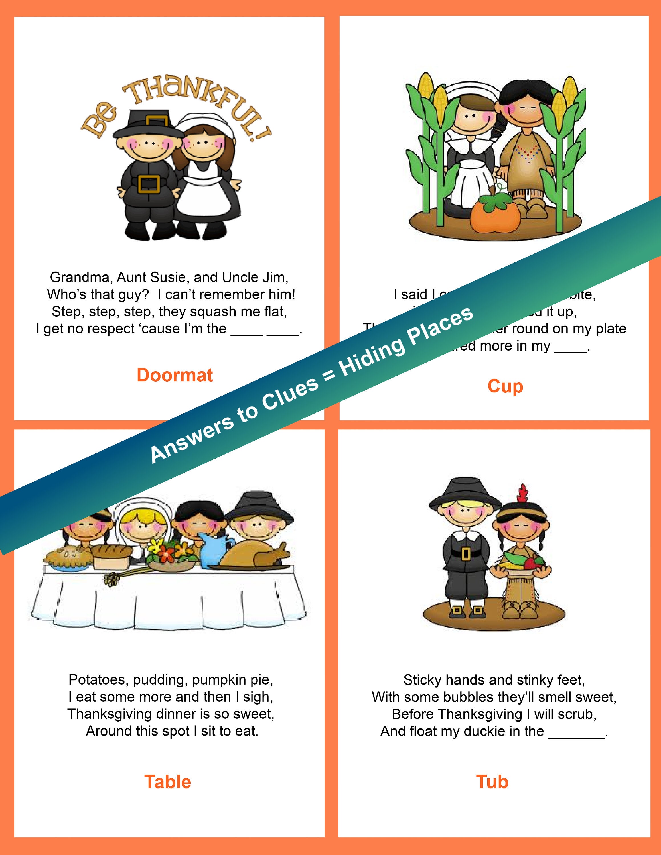 Thanksgiving Treasure Hunt, 20 Clues, Instant Download Printable - Etsy