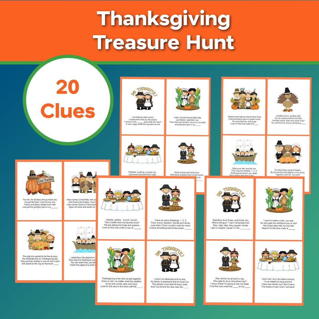 Thanksgiving Treasure Hunt, 20 Clues, Instant Download Printable - Etsy