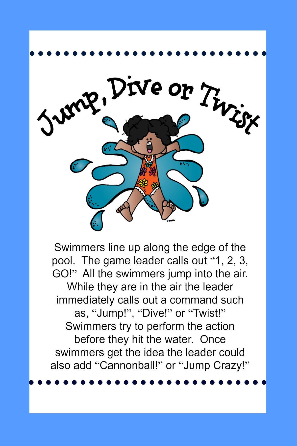 10 Swimming Pool Game Cards, Printable Instant Download! - Etsy Australia