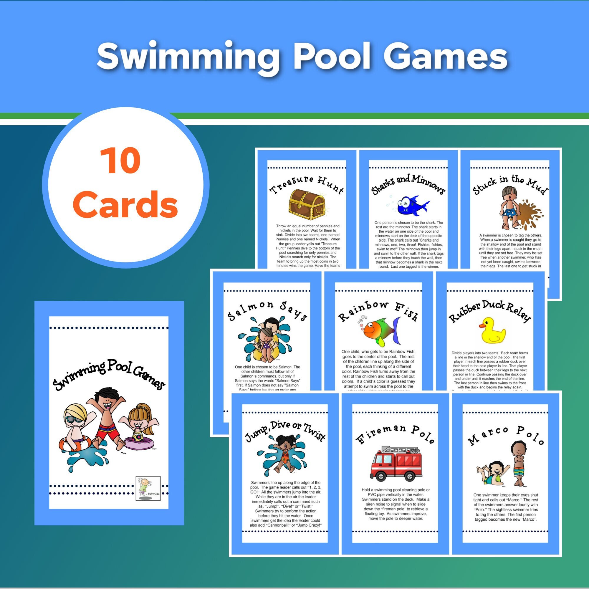 10 Swimming Pool Game Cards, Printable Instant Download - Etsy Australia