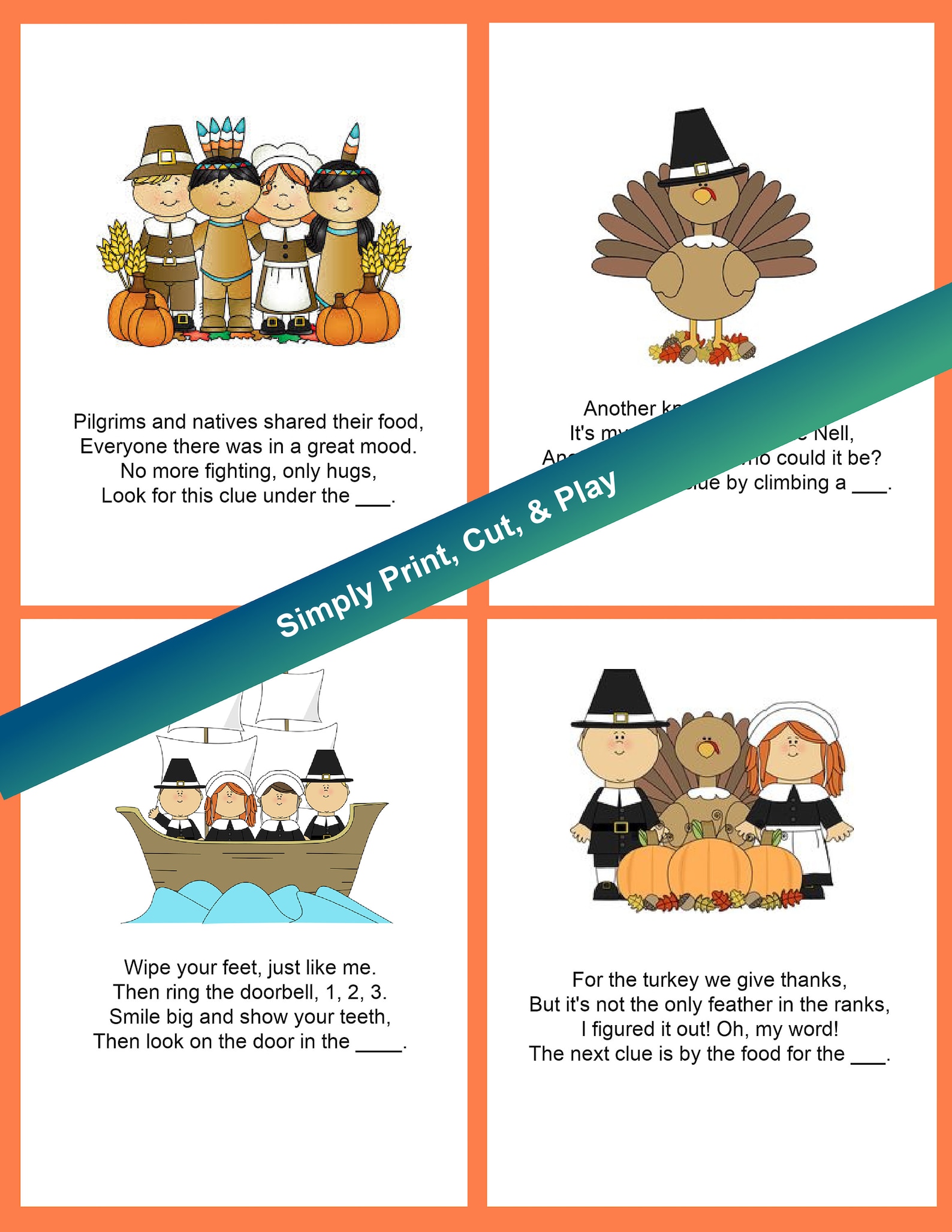 Thanksgiving Treasure Hunt, 20 Clues, Instant Download Printable - Etsy