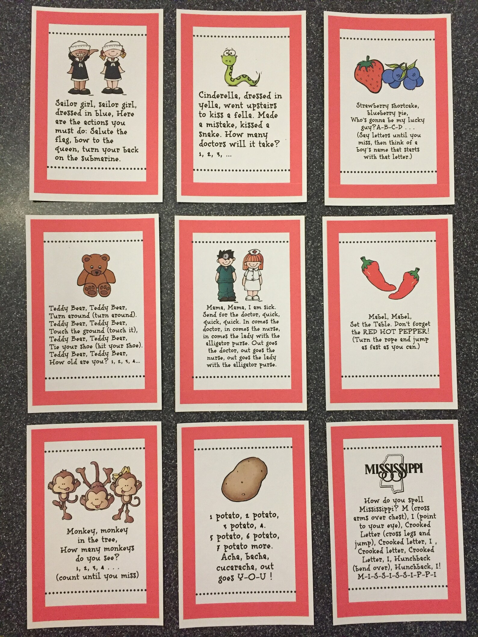 10 Jump Rope Rhyme Cards Printable Instant Download - Etsy