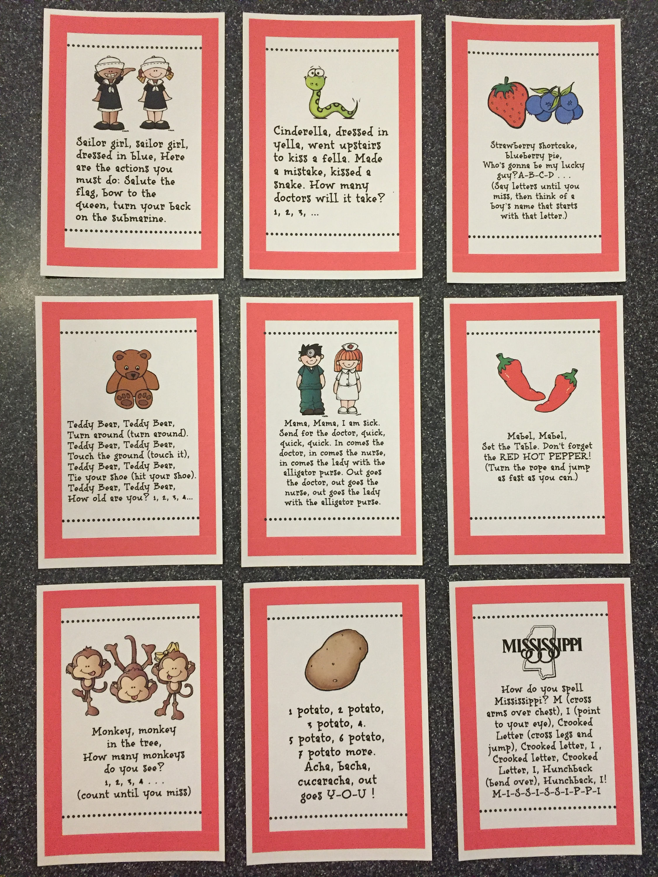 10 Jump Rope Rhyme Cards Printable Instant Download | Etsy