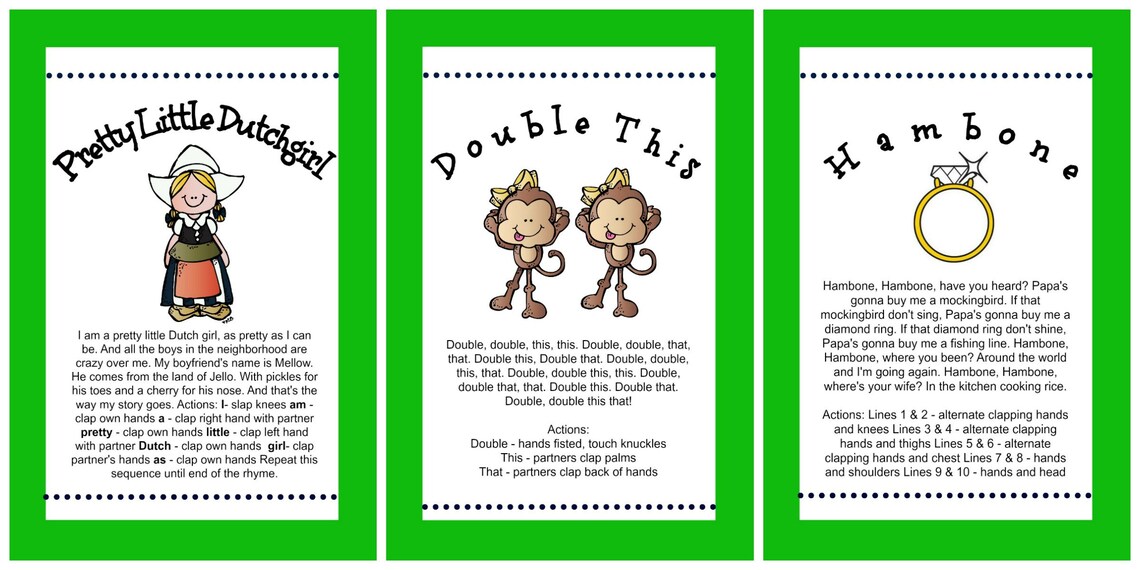 10 Hand-clapping Game Cards, Printable Instant Download! - Etsy