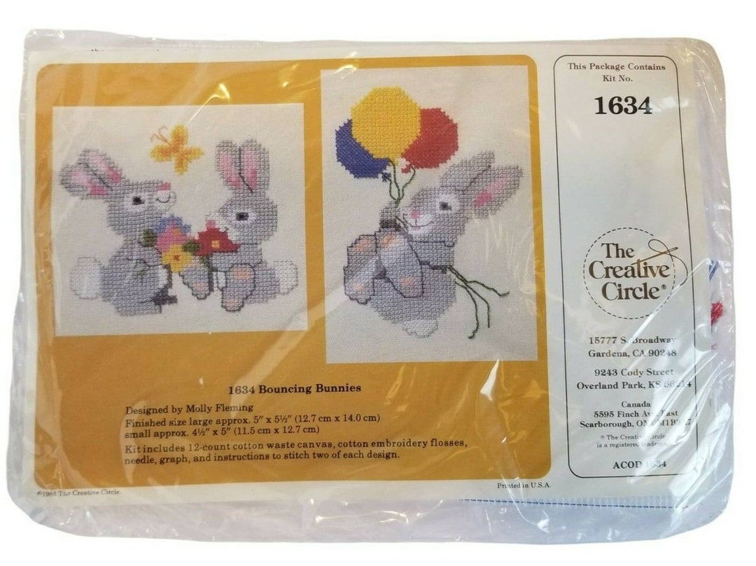 The Creative Circle Cross Stitch Kit 1634 Bouncing Bunnies Spring Bunny ...