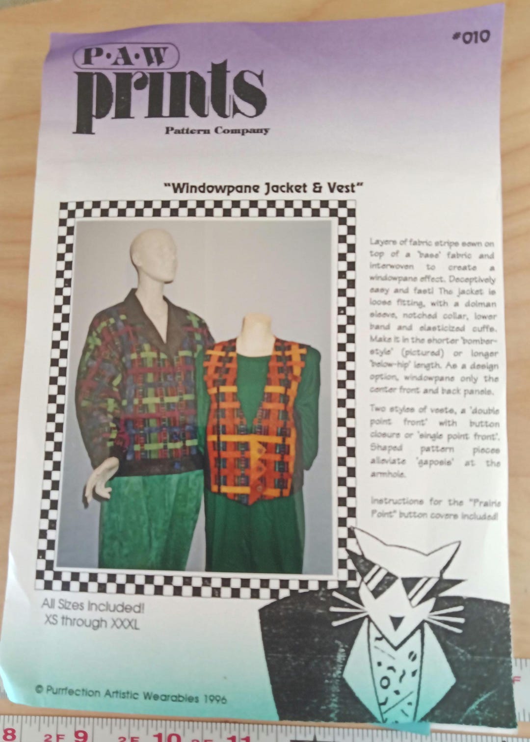 PAW Prints Windowpane Jacket Vest Sewing Pattern 010 Uncut XS-3XL Uncut ...