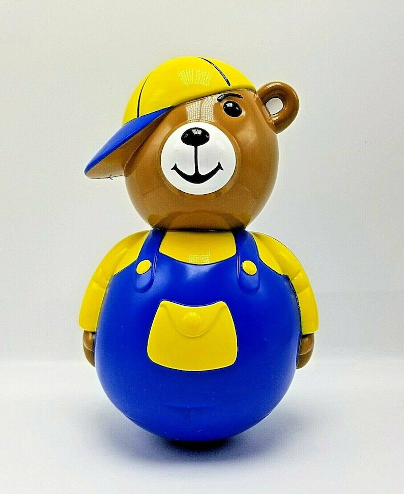 1990s Baby Toy Roly Polly Musical Chime Bear Wobble Blue Yellow Br 1999 ...