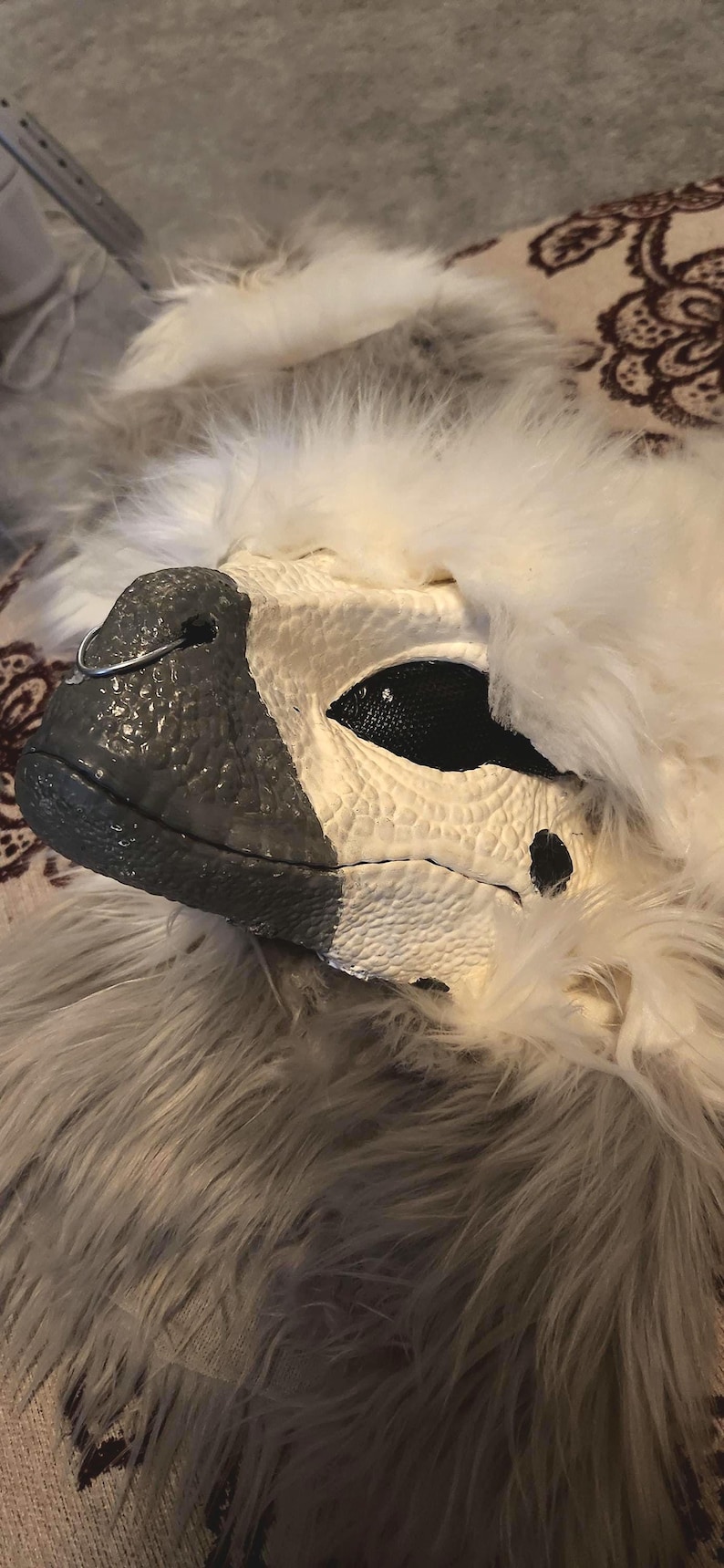 Grey and White Striped Dino Mask Furry Costume - Etsy