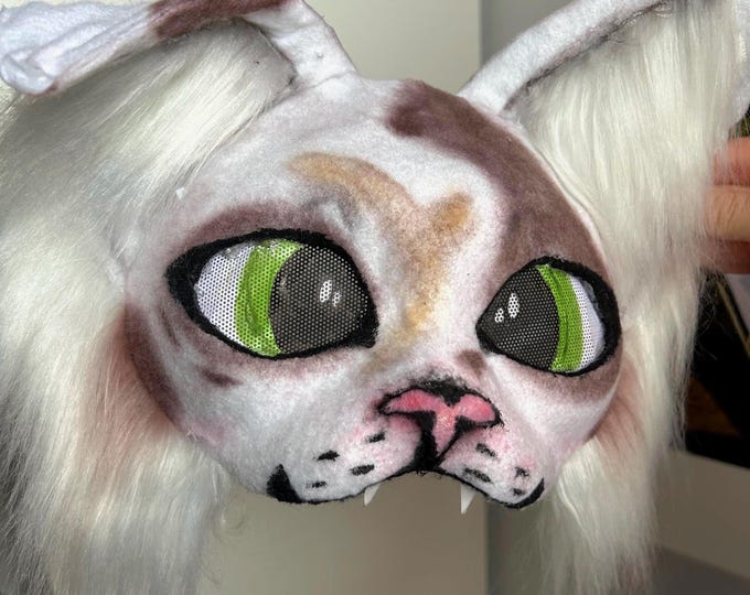 Brown and White Bendable Eared Cat Mask - Etsy