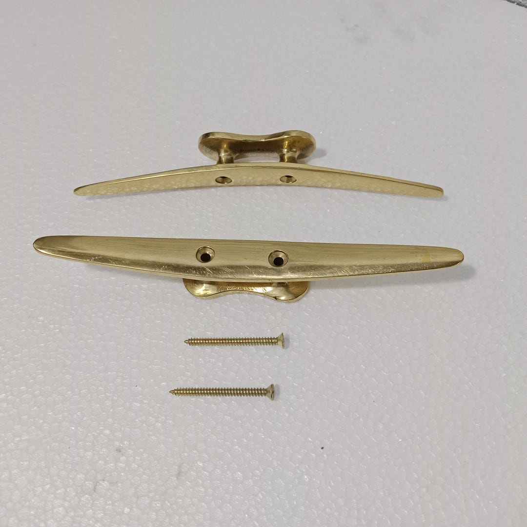 2 Large CLEAT Polish Brass 20cm Tie Down Heavy Solid 100% Brass Boats ...