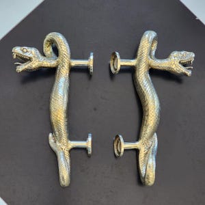 Pair Python SNAKE Door Pulls Hidden Fixinng Polished Brass Old Style ...