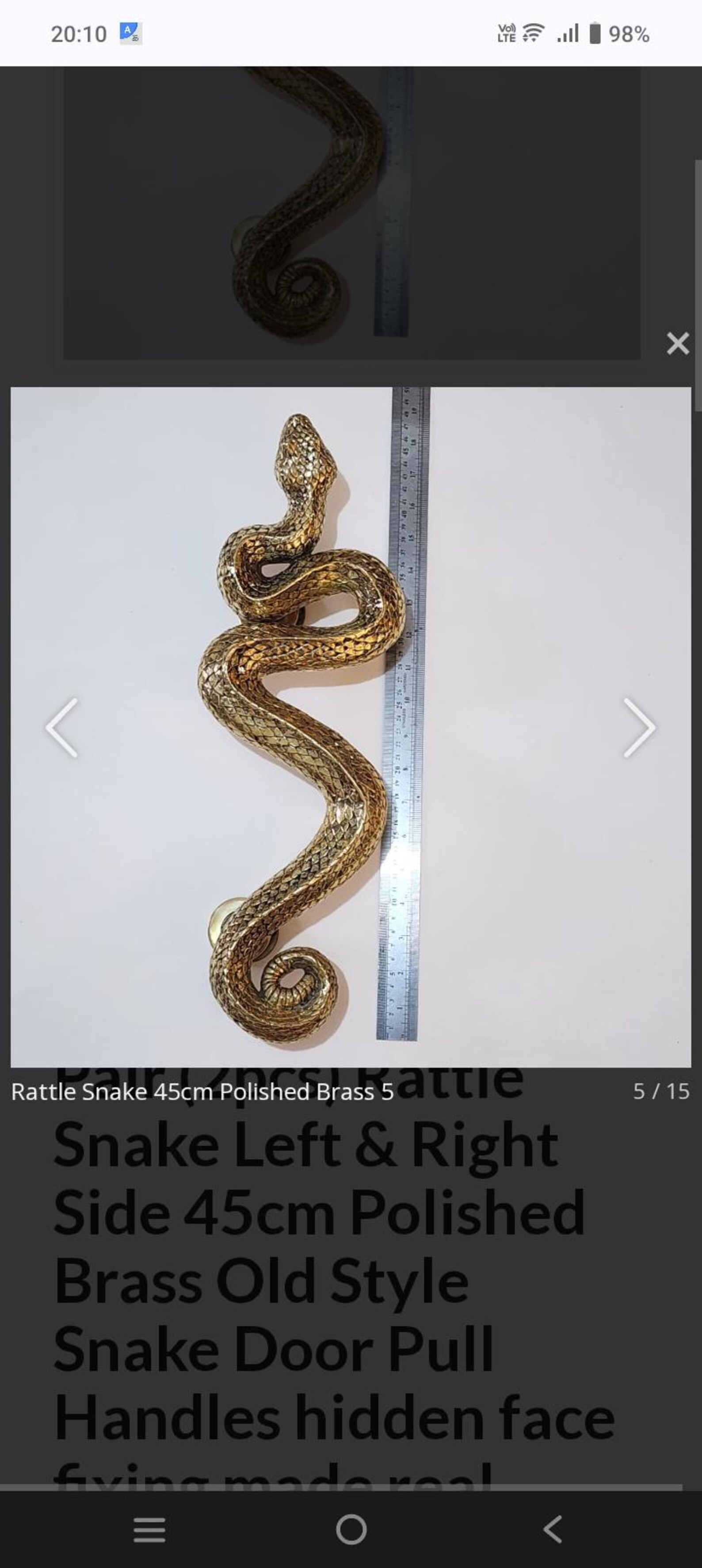 Brass Snake Door Pull Handle Right Side, Antique Style (45cm) - Etsy