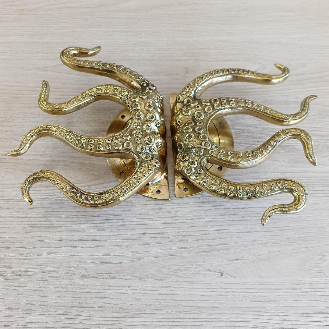 Rustic Brass Octopus Door Handle Pull - 14" Wide - Old Style - Etsy