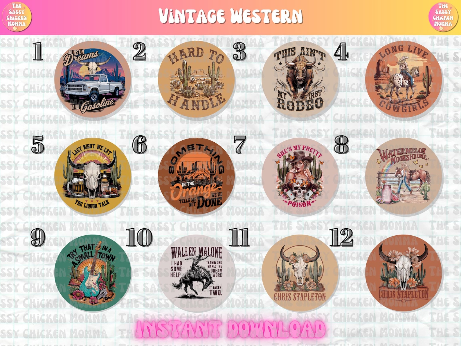 INSTANT DOWNLOAD Digital PNG Vintage Western Cardstock Rounds for Car ...