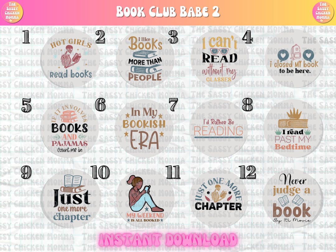 INSTANT DOWNLOAD Digital PNG Book Club Babe 2 Cardstock Rounds for Car ...