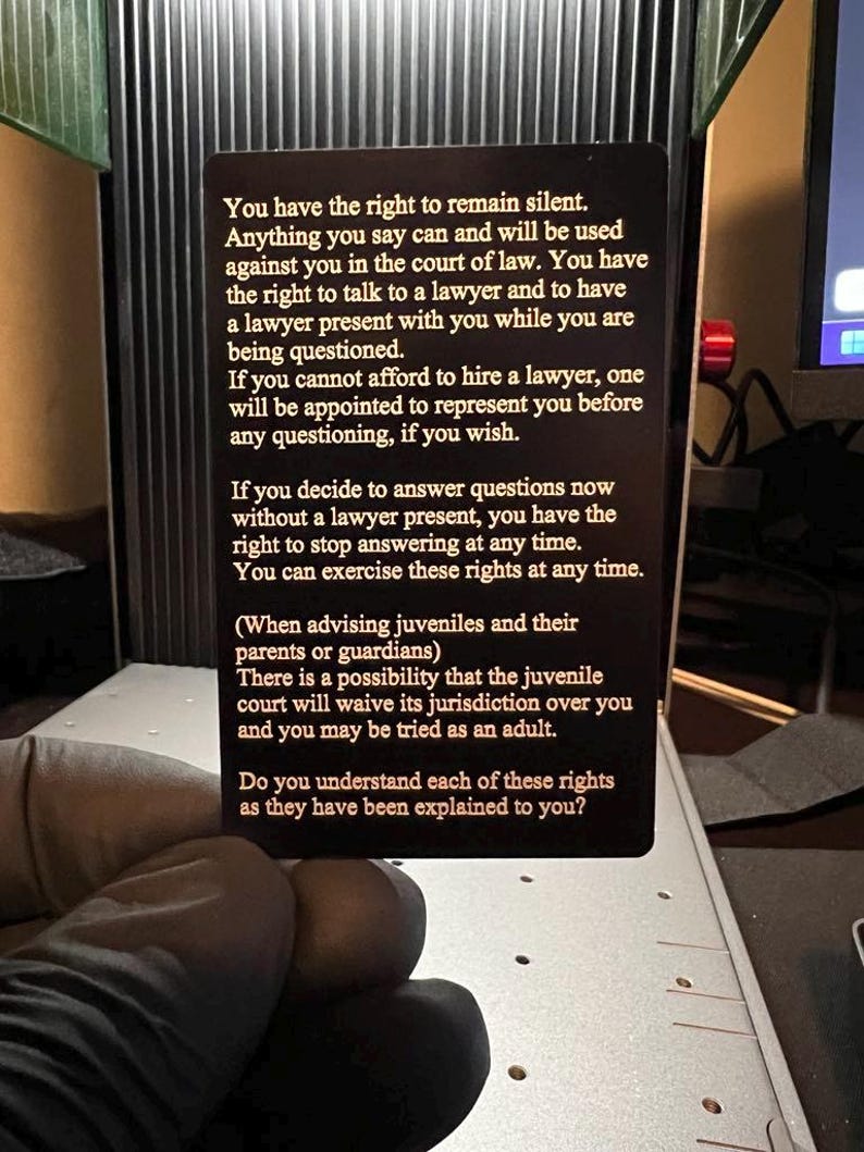 Quick Reference Card for Police Officer – Miranda Rights & Oath ...