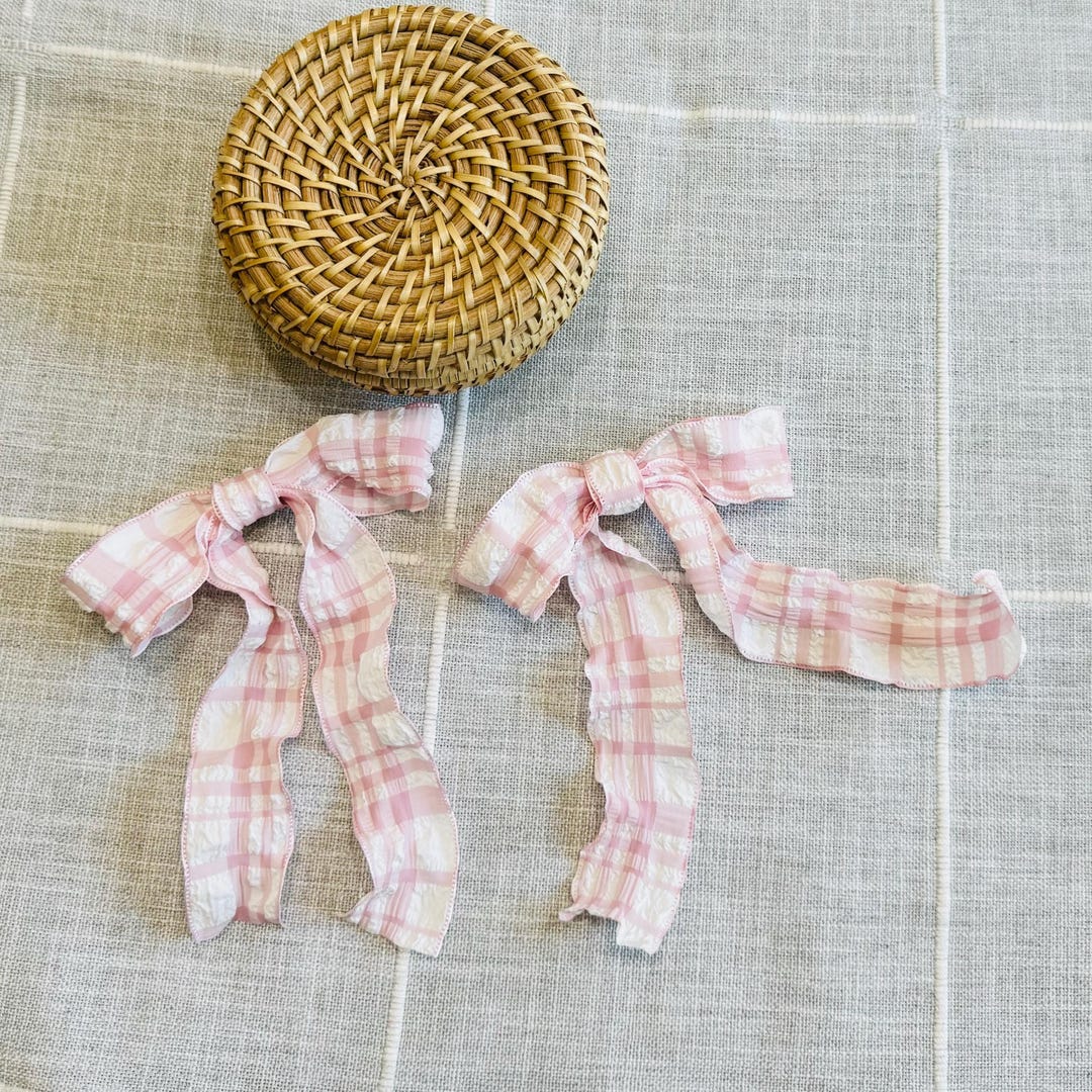 Pink Plaid Hair Bow, Long Tail Bow Hair Clip, Hair Bow Barrette, Big ...