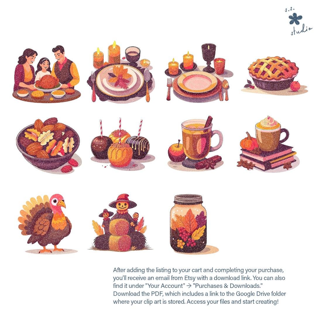 Thankful & Cozy Clip Art Cute PNG Bundle Fall Illustrations Digital ...