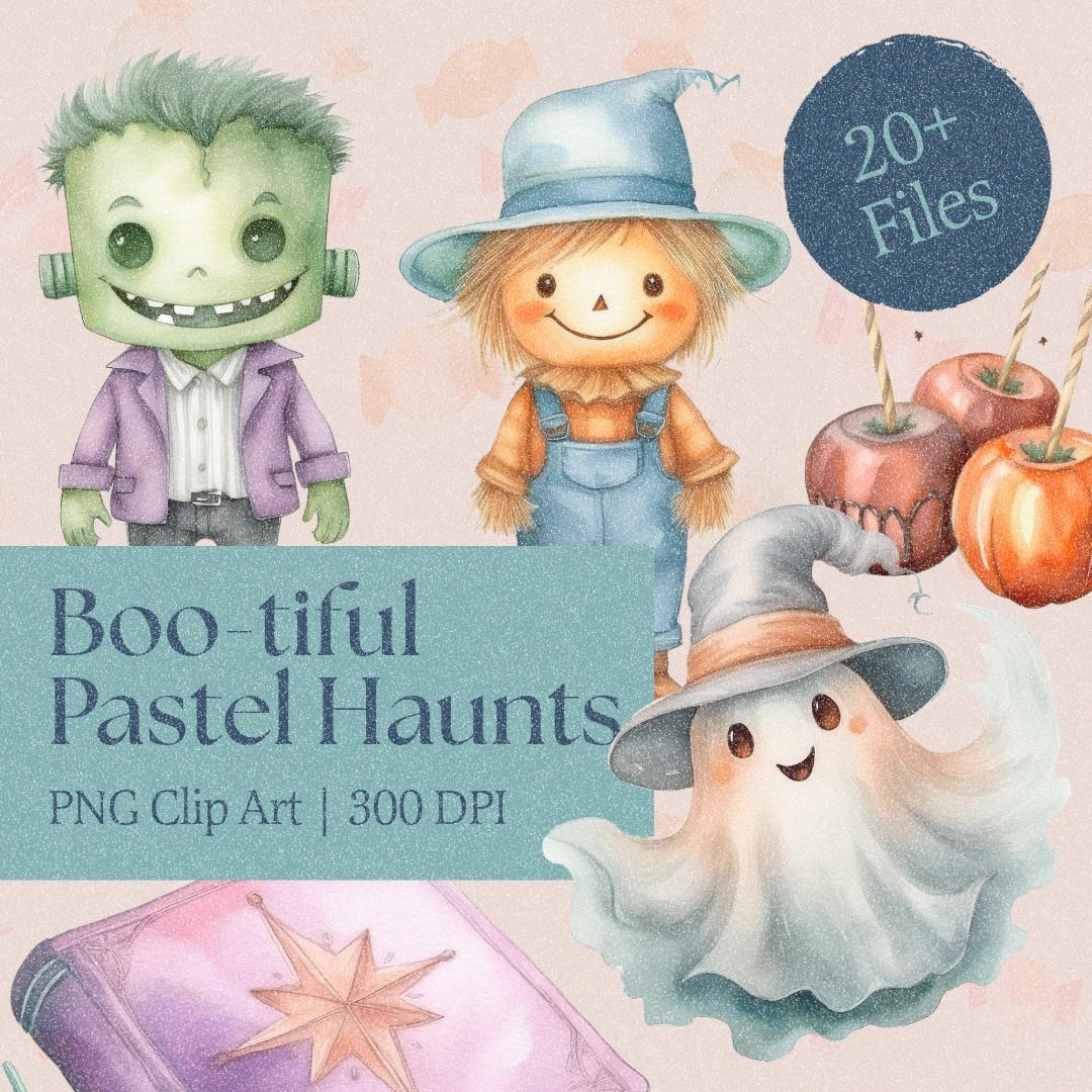 Boo-tiful Pastel Haunts: Cute Watercolor Halloween Clipart Bundle ...