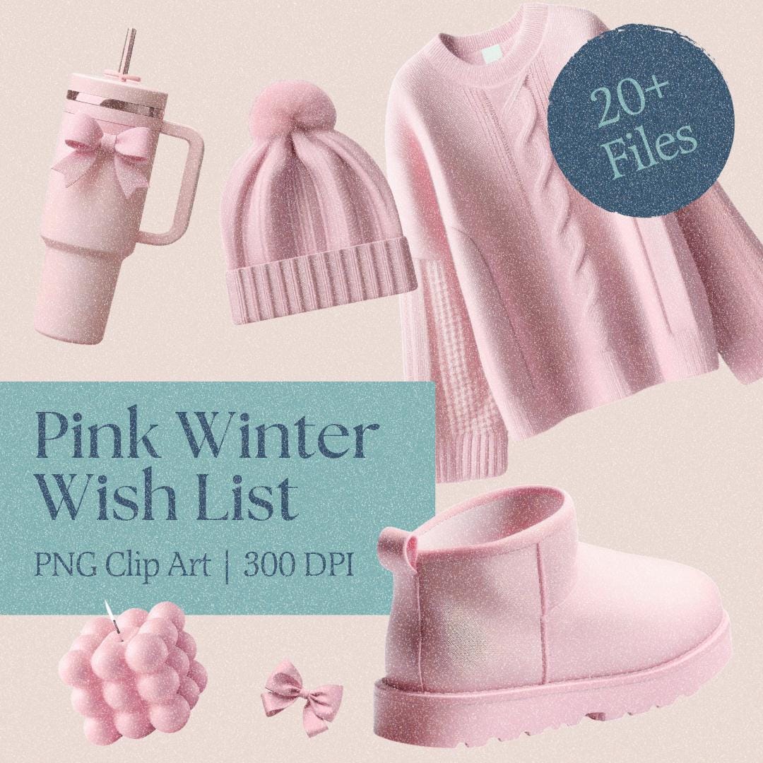 Pink Winter Wish List Clip Art Bundle Pastel Girly Winter PNG Clip Art ...