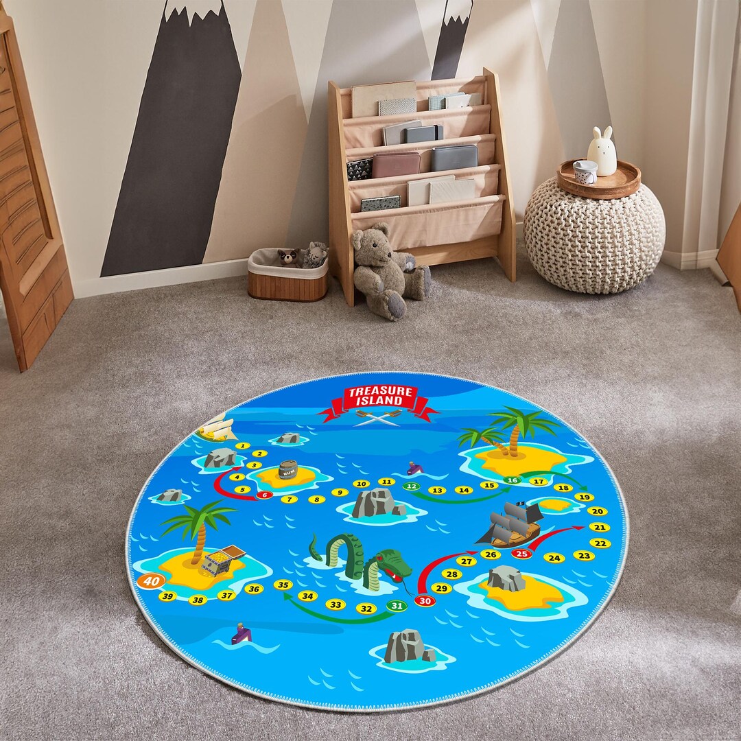 Treasure Island Map Kids Activity Rug, Anti-slip Round Nursery Play Mat ...