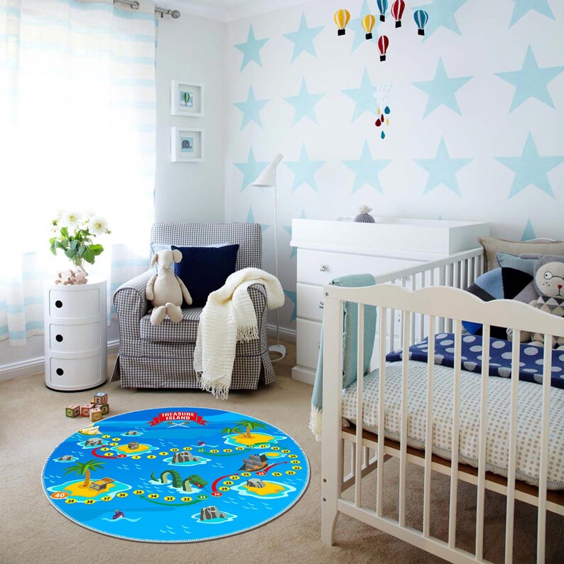 Treasure Island Map Kids Activity Rug, Anti-slip Round Nursery Play Mat ...