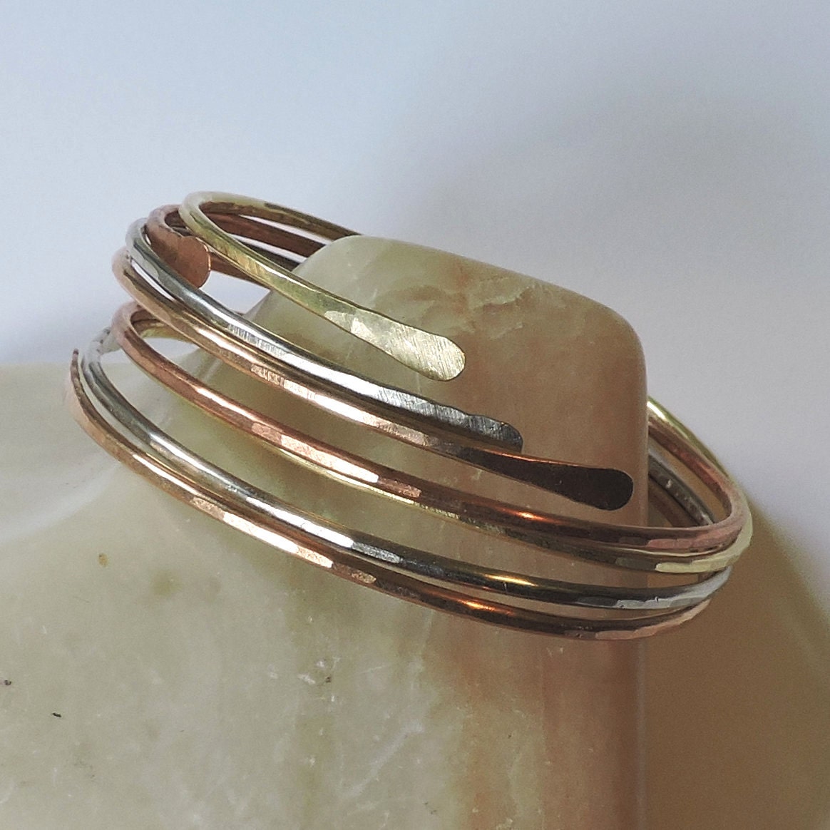 Open End Bangle Bracelets FOUR Hammered Stackable Bangles | Etsy
