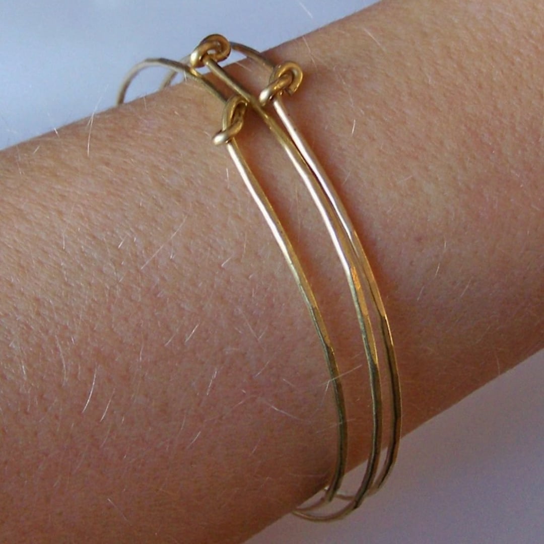 Gold Bangles - THREE Knotted Hammered Bangles - Bangle Bracelets ...