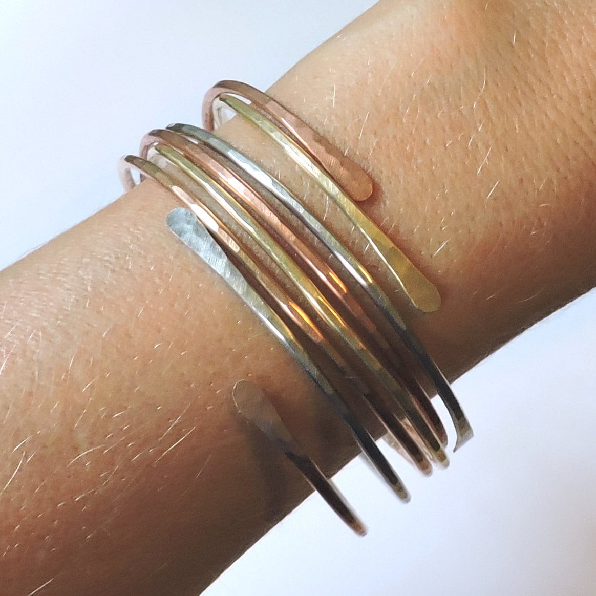 Open End Bangle Bracelets FOUR Hammered Stackable Bangles | Etsy