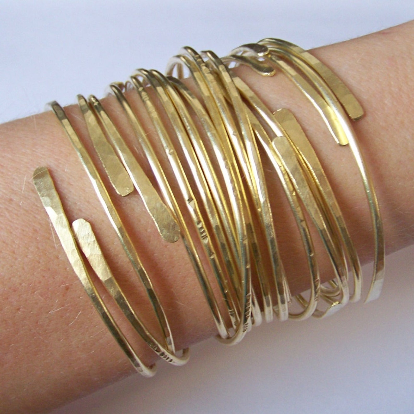 Gold Open End Bangle Bracelets 4 Brass Textured Bangles - Hammered ...