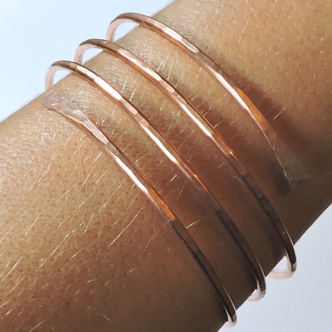 Wide Copper Bangle - Open End Layered Bangle Bracelet - Rose Colored ...