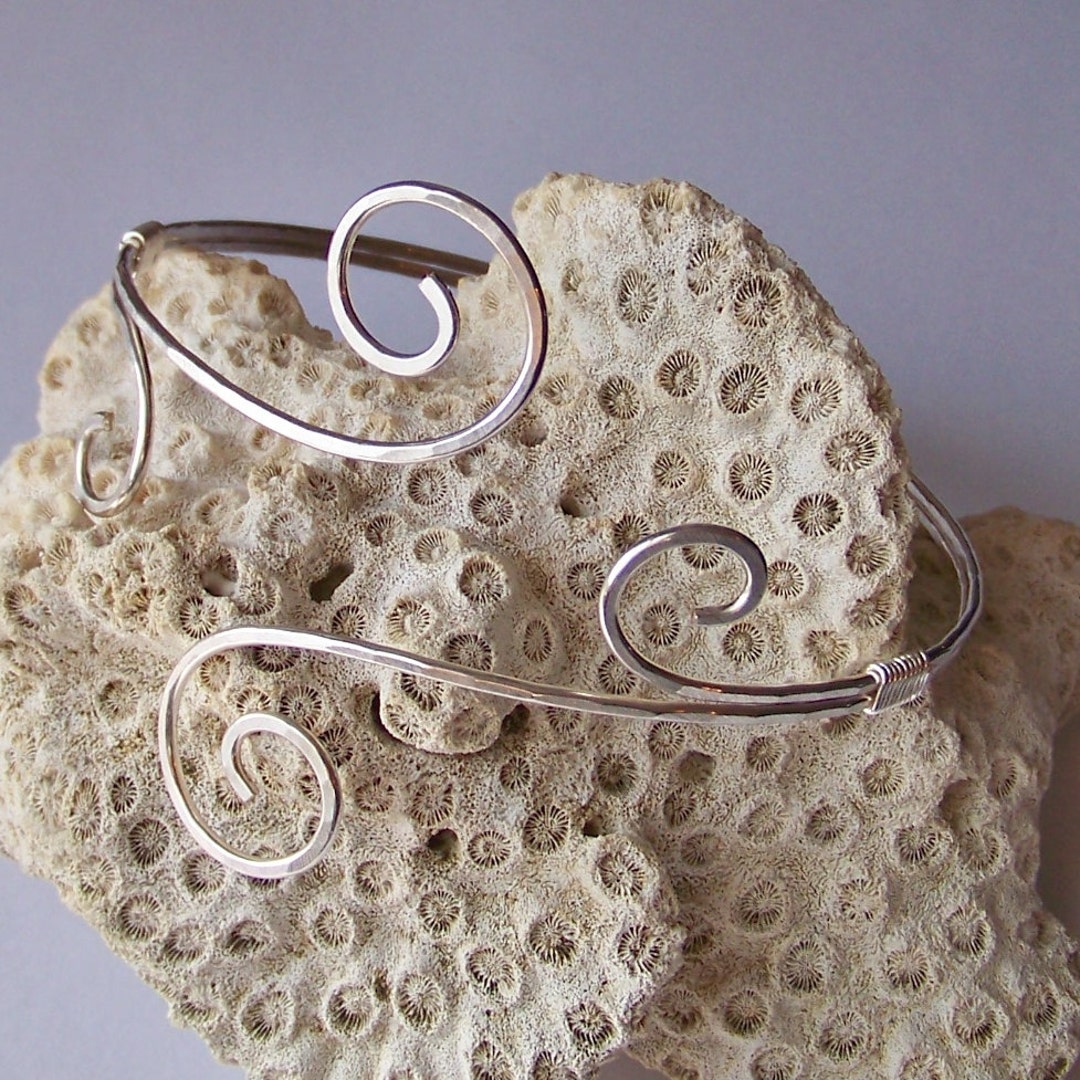 Hammered Swirls Upper Arm Bracelet - Silver Armlet - Arm Band Stainless ...