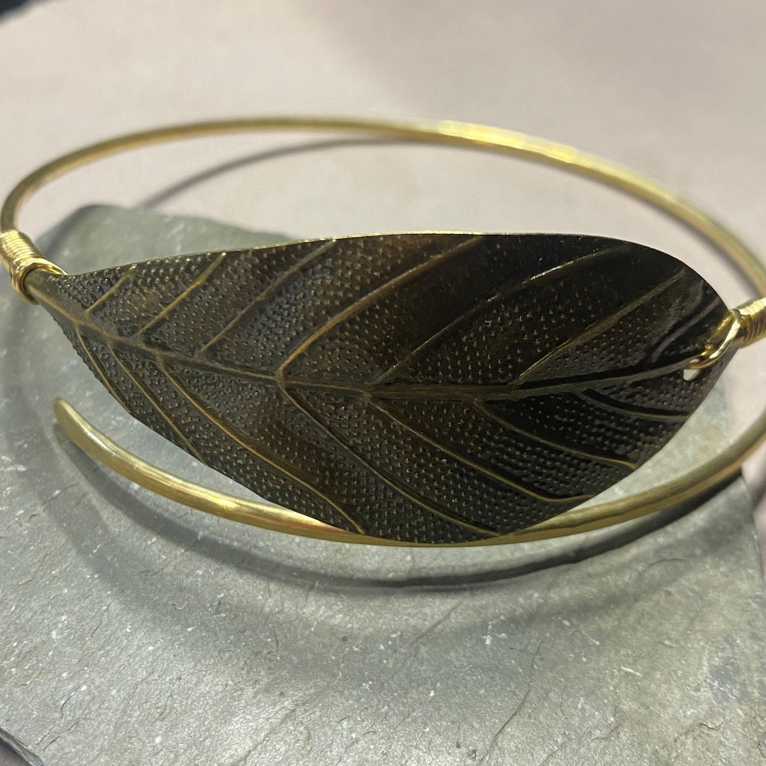 Gold LEAF Arm Cuff - Brass Armband - Minimalist Textured Arm Band ...