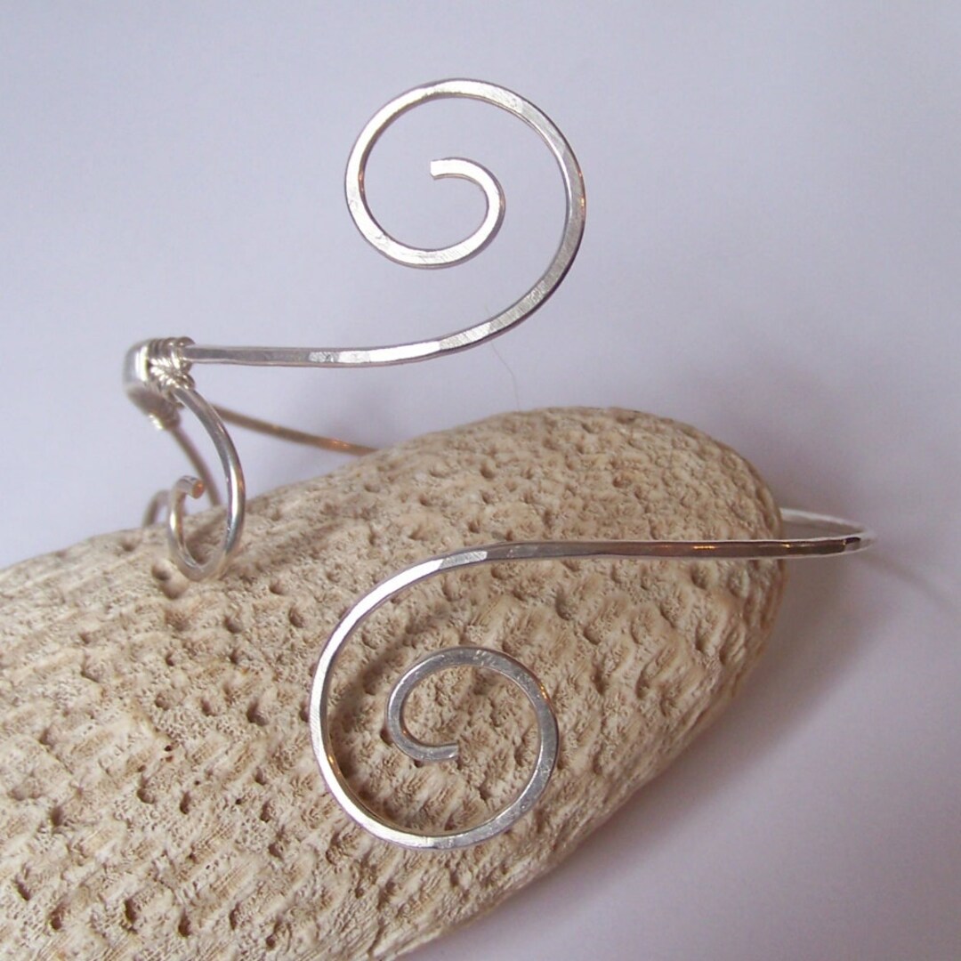 Hammered Swirls Upper Arm Bracelet Cuff - Stainless Steel Armlet Torc ...